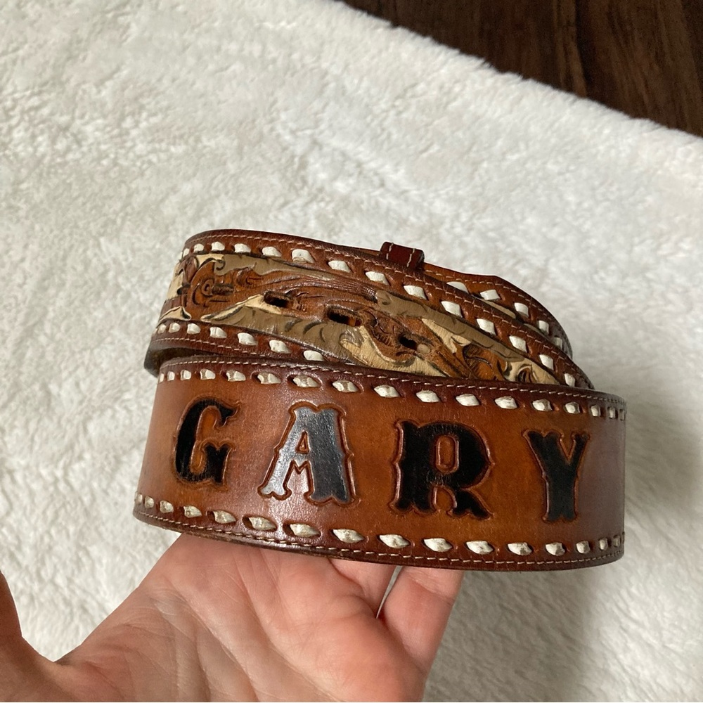 Vintage Tony Lama Gary Hand Tooled Leather Belt Distr… - Gem